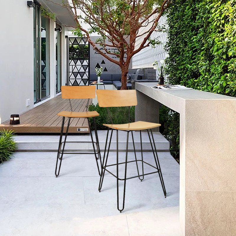 Contemporary Natural Wood Back Metal Barstool MB123 - Seatingdoc