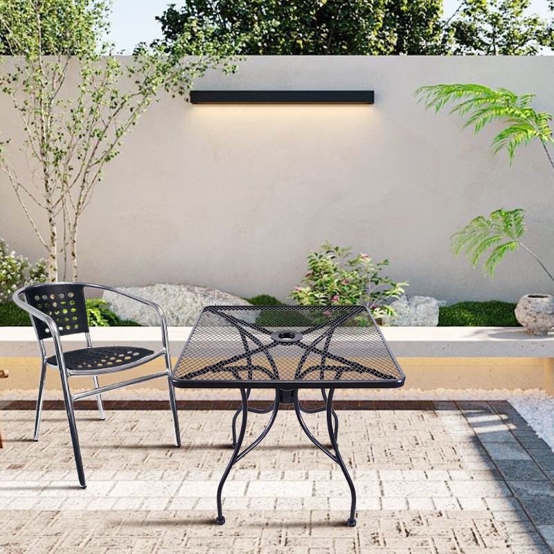 Square Outdoor Patio Wrought Iron Table Black Finish - Seatingdoc